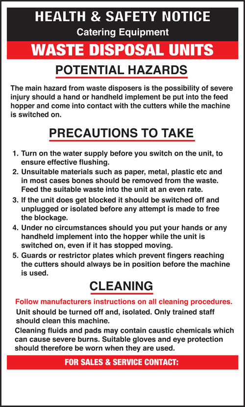 Waste disposal unit safety notice - MM Catering Wholesale